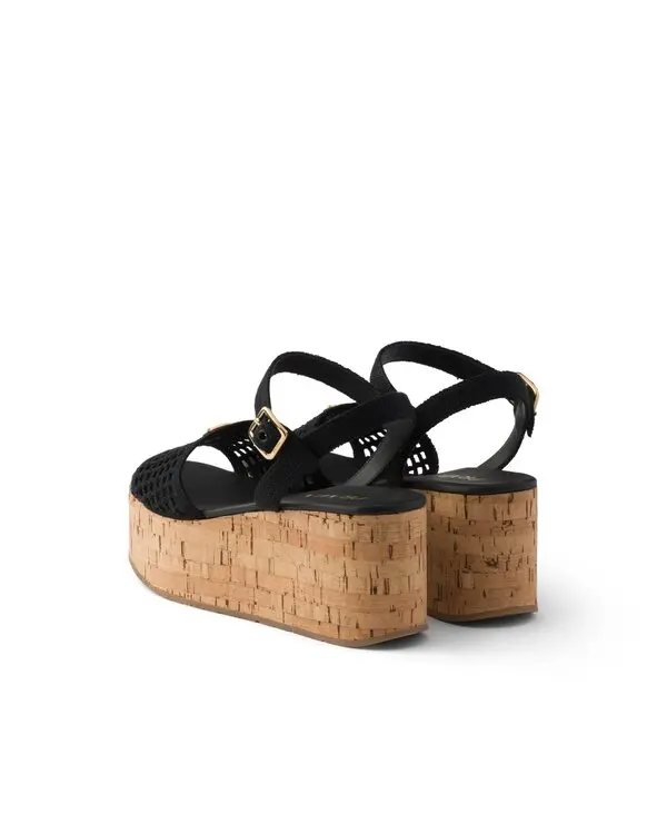 Prada Crochet Wedge Platform Sandals