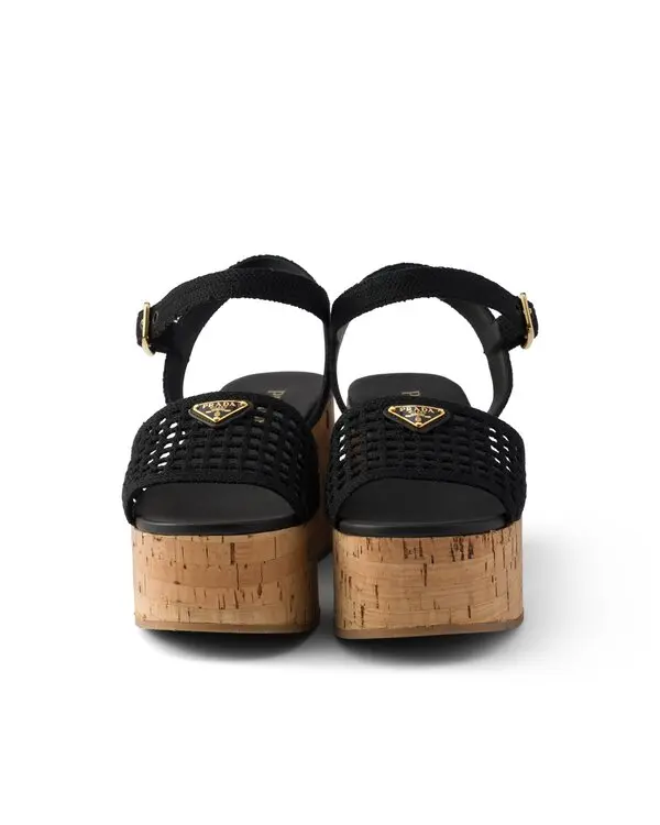 Prada Crochet Wedge Platform Sandals