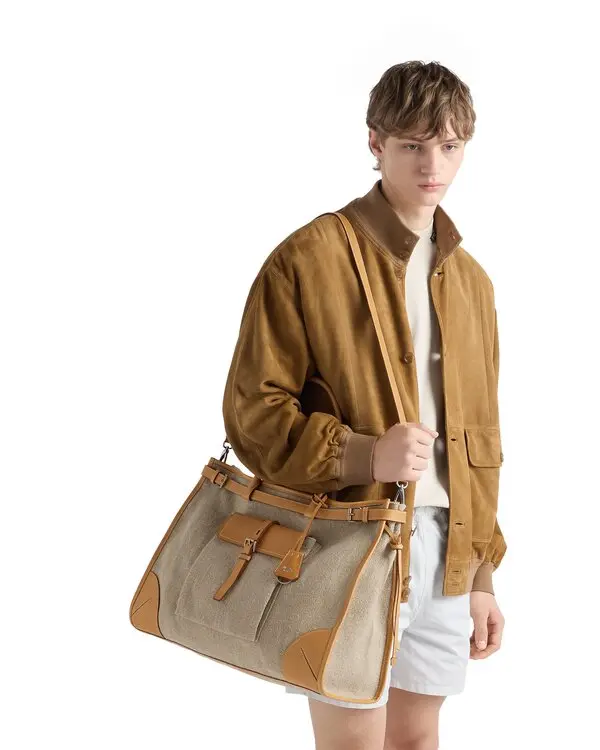 Prada Linen And Leather Tote Bag - Neutral