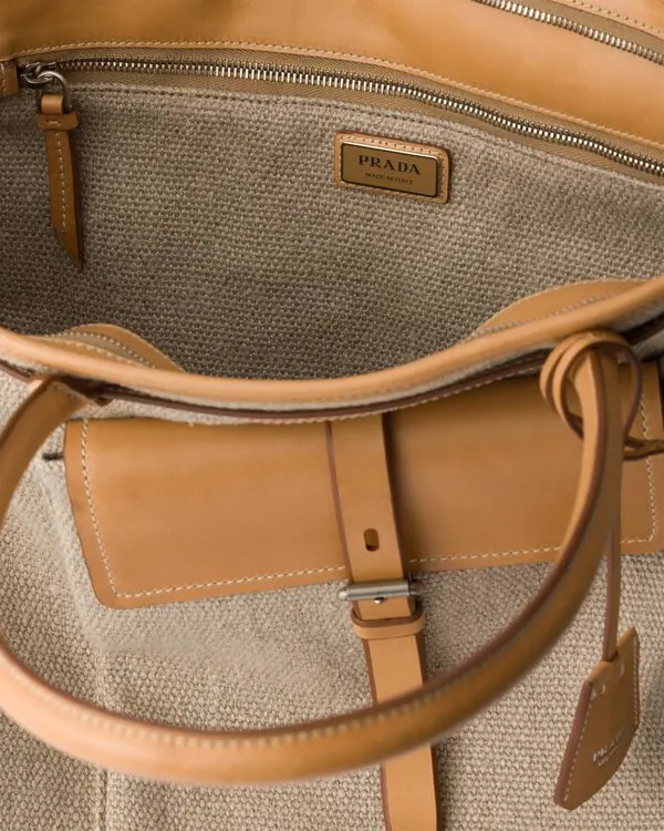 Prada Linen And Leather Tote Bag - Neutral