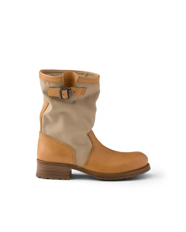 Prada Leather And Canvas Boots - Neutral