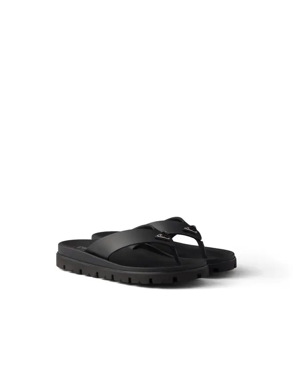 Prada Rubber Thong Sandals - Black