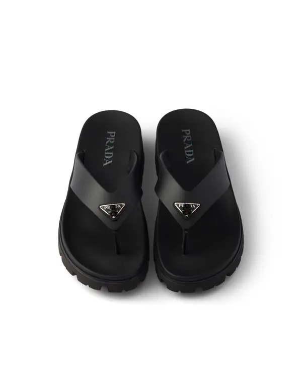 Prada Rubber Thong Sandals - Black
