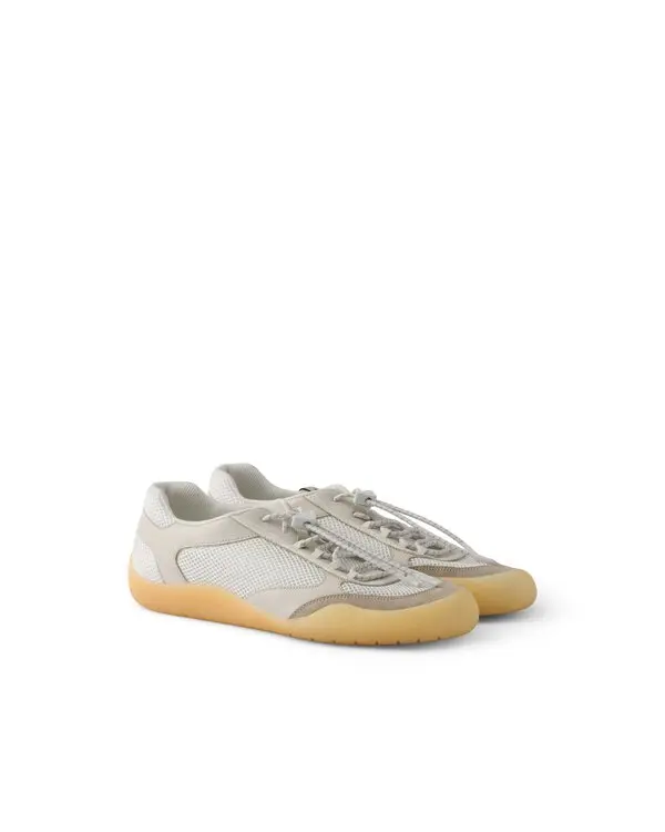 Prada Speedrock Leather And Mesh Sneakers - Neutral
