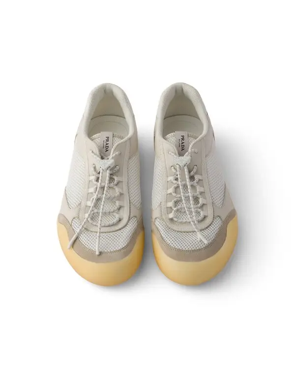Prada Speedrock Leather And Mesh Sneakers - Neutral