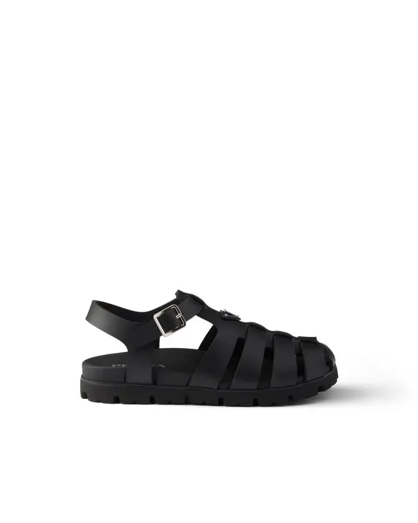 Prada Rubber Fisher Sandals - Black