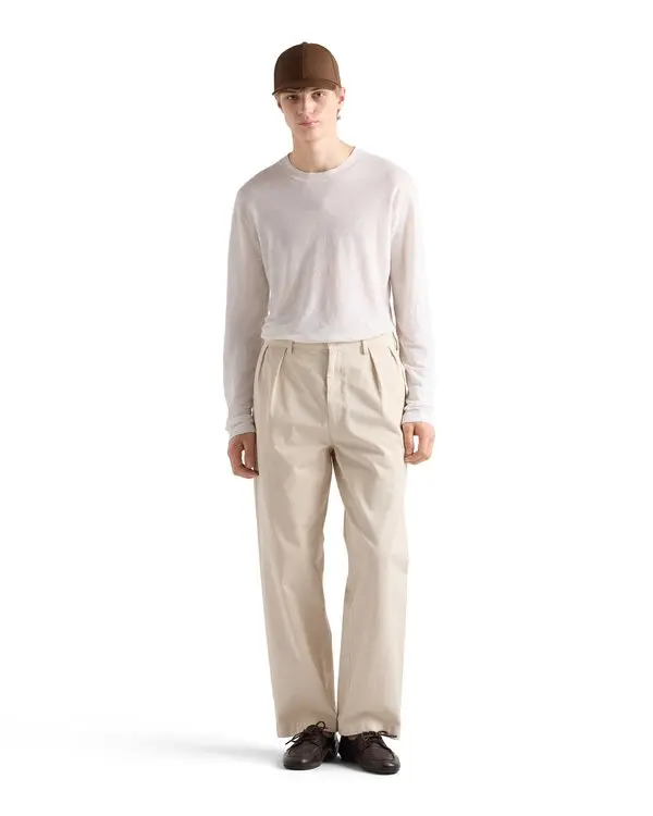 Prada Wide-leg Cotton Trousers - Neutral