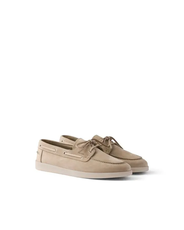 Prada Suede Boat Shoes - Neutral