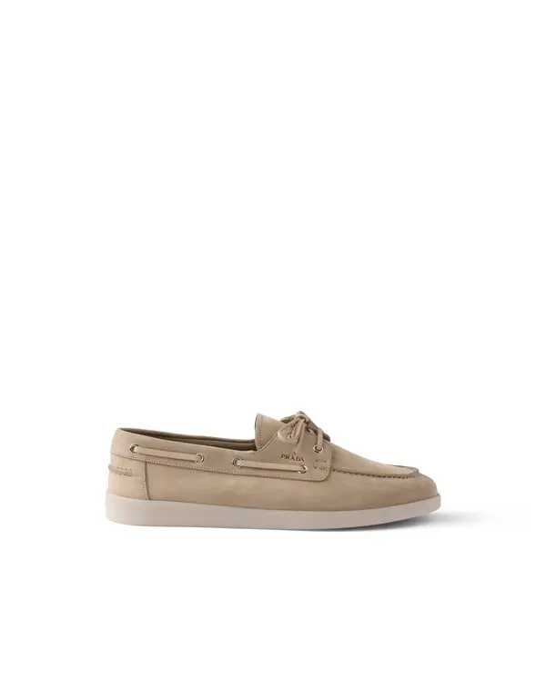 Prada Suede Boat Shoes - Neutral
