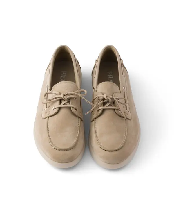 Prada Suede Boat Shoes - Neutral