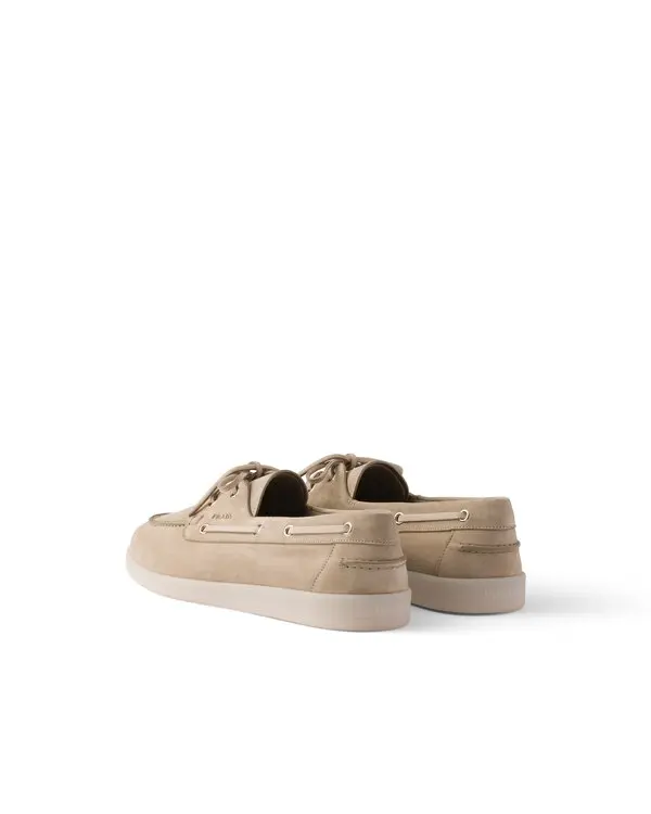 Prada Suede Boat Shoes - Neutral