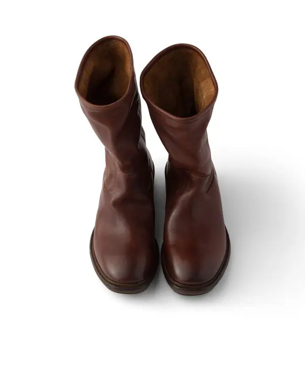Prada Vintage-effect Leather Boots - Brown