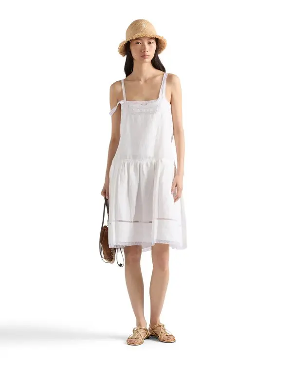 embroidered white linen dress White boho wedding dress Embroidered linen resort clothing XL / Midi main image 0