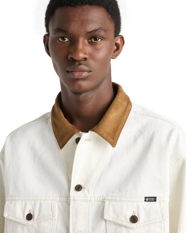 Prada Denim Jacket With Leather Collar