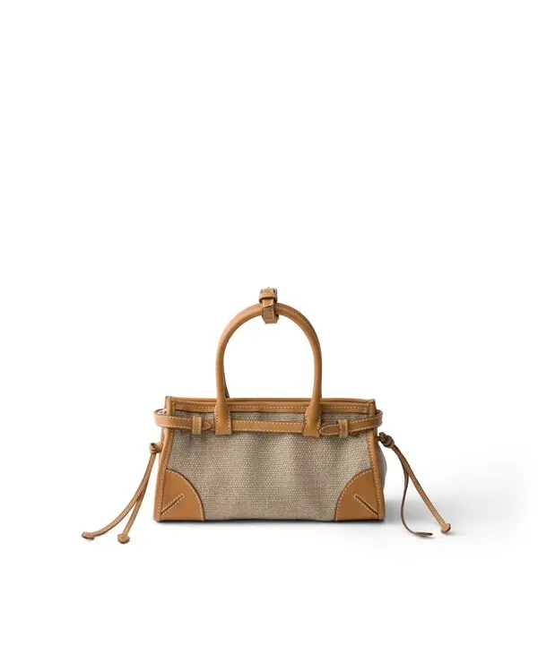 Prada Linen And Leather Handbag - Neutral