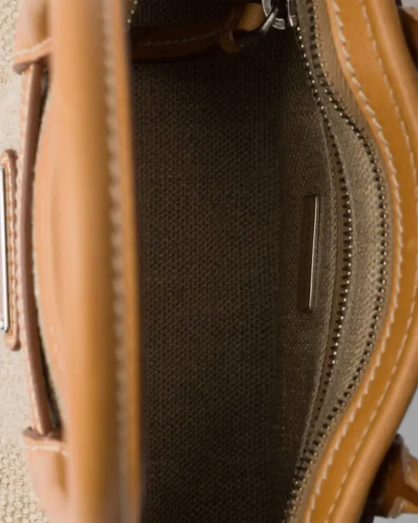 Prada Linen And Leather Handbag - Neutral
