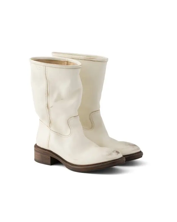 Prada Vintage-effect Leather Boots - Neutral