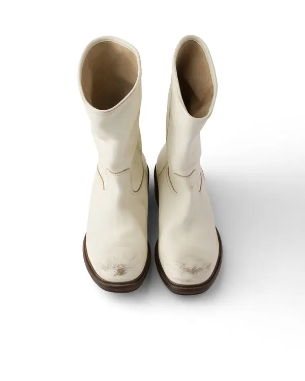 Prada Vintage-effect Leather Boots - Neutral