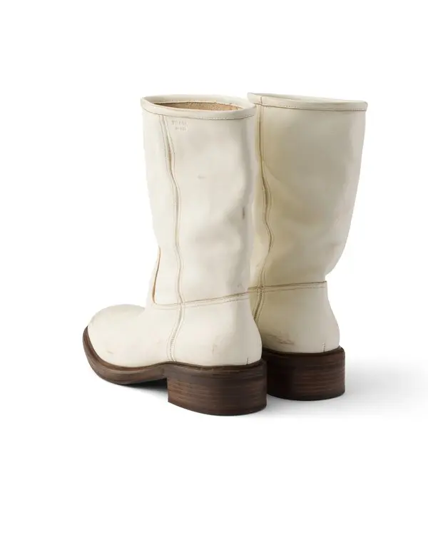 Prada Vintage-effect Leather Boots - Neutral