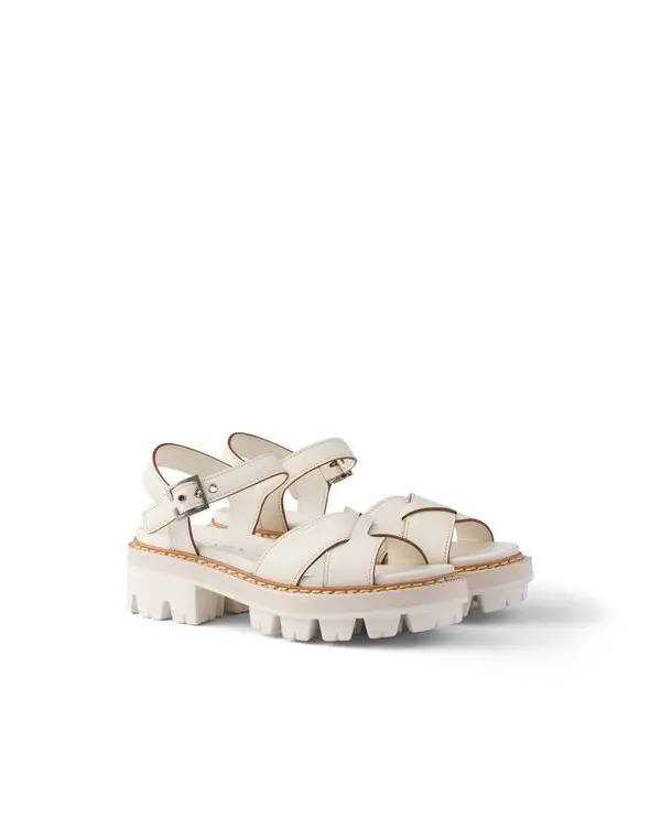Prada Leather Sandals - Neutral