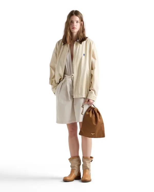 Prada Embroidered Garment-dyed Old Gabardine Blouson Jacket - Neutral