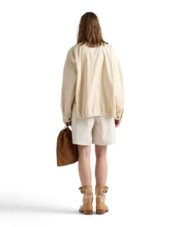 Prada Embroidered Garment-dyed Old Gabardine Blouson Jacket - Neutral