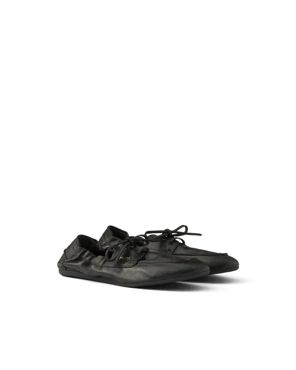 Prada Antiqued Leather Boat Shoes - Black