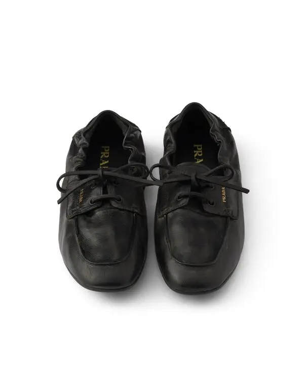 Prada Antiqued Leather Boat Shoes - Black