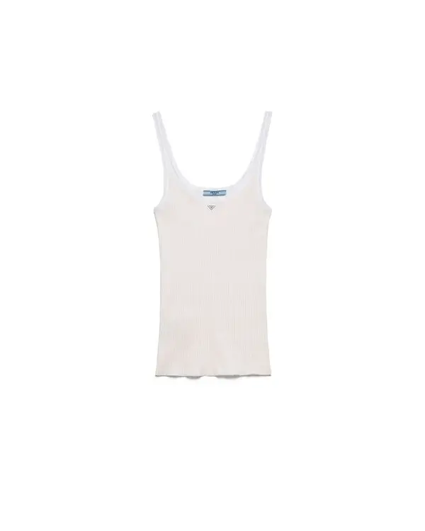 Prada Ribbed Cotton Top - White