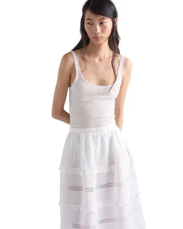 Prada Ribbed Cotton Top - White