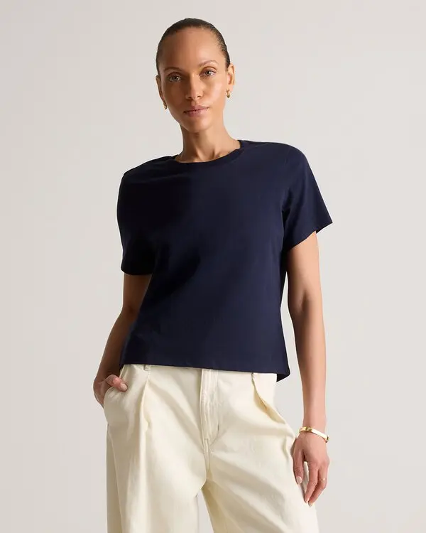 Quince Organic Cotton Boxy Crewneck T-shirt - Deep Navy