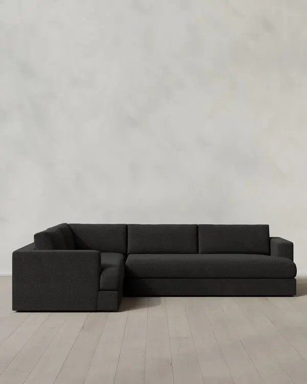 Quince Sierra Curved Arm L Sectional In Performance Boucle - Charcoal