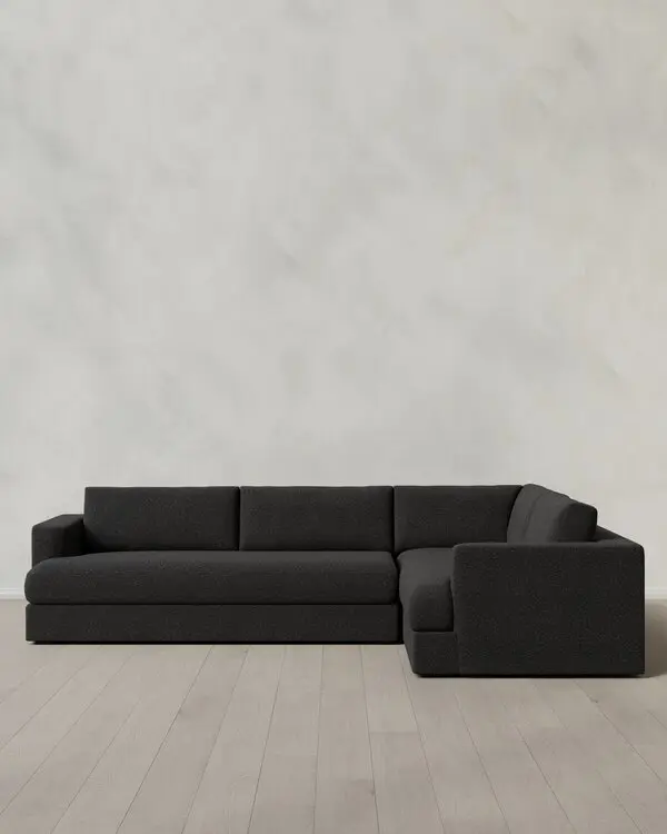 Quince Sierra Curved Arm L Sectional In Performance Boucle - Charcoal