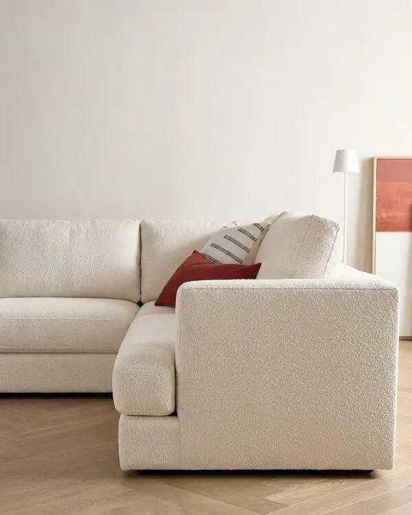 Quince Sierra Curved Arm L Sectional In Performance Boucle - Cloud White