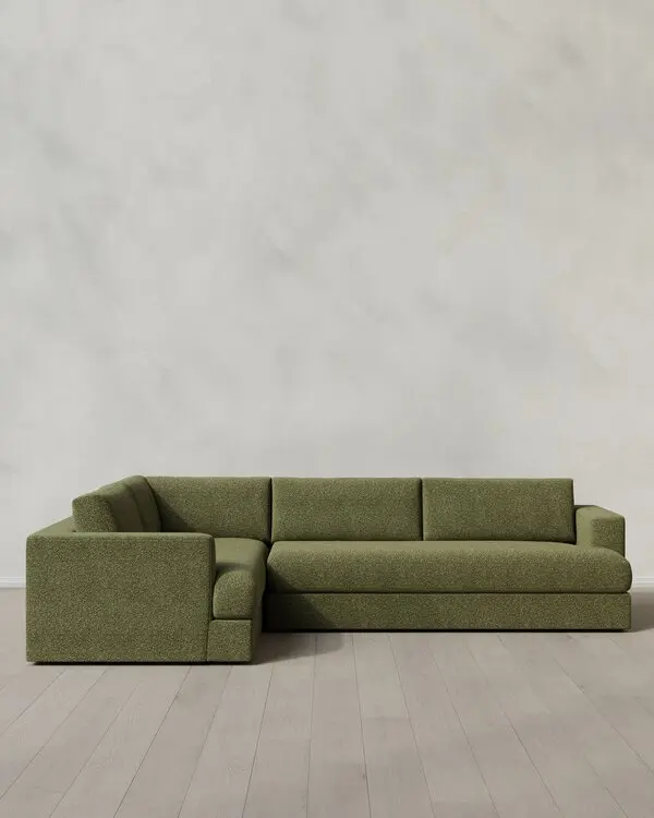 Quince Sierra Curved Arm L Sectional In Performance Boucle - Fern