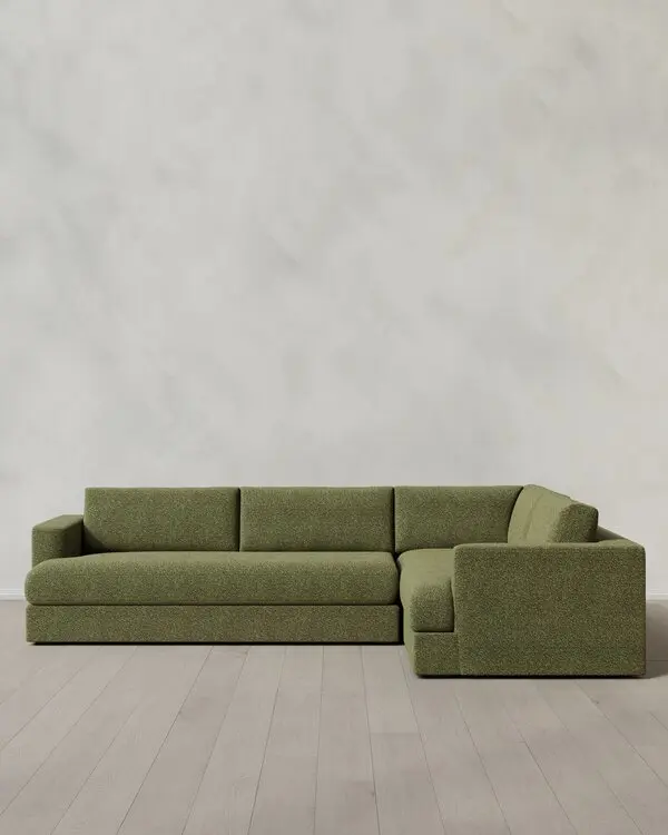 Quince Sierra Curved Arm L Sectional In Performance Boucle - Fern