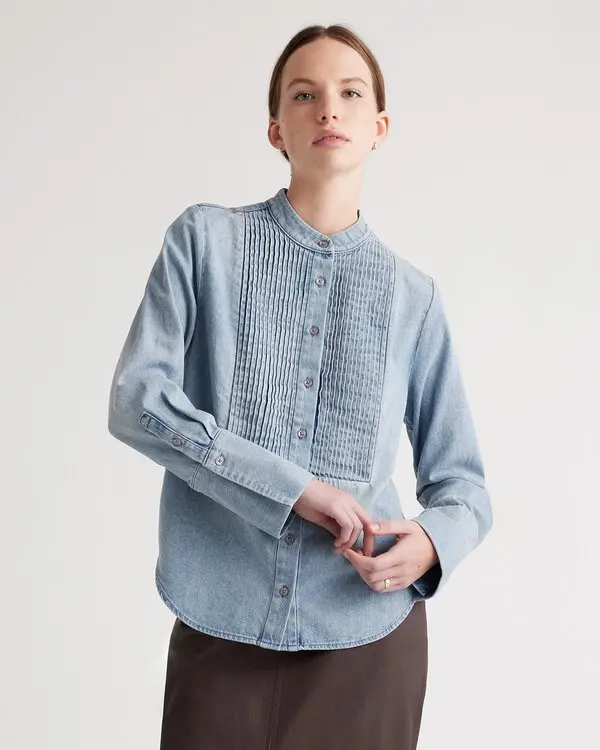 Quince Distressed Denim Tuxedo Shirt