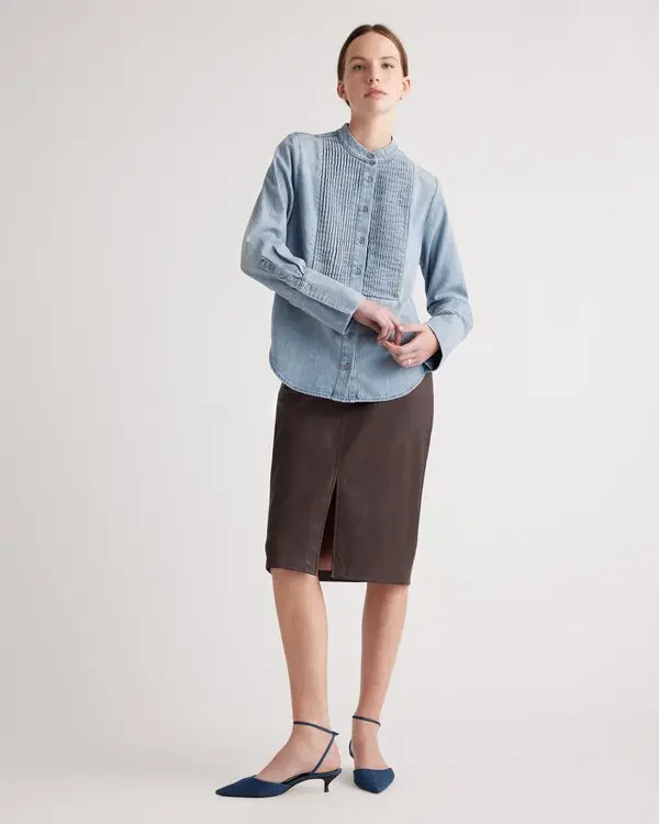 Quince Distressed Denim Tuxedo Shirt