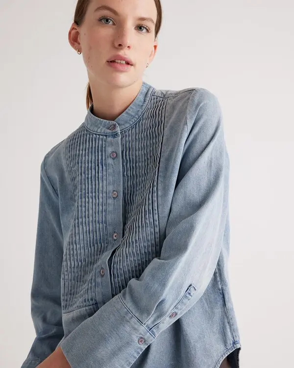 Quince Distressed Denim Tuxedo Shirt