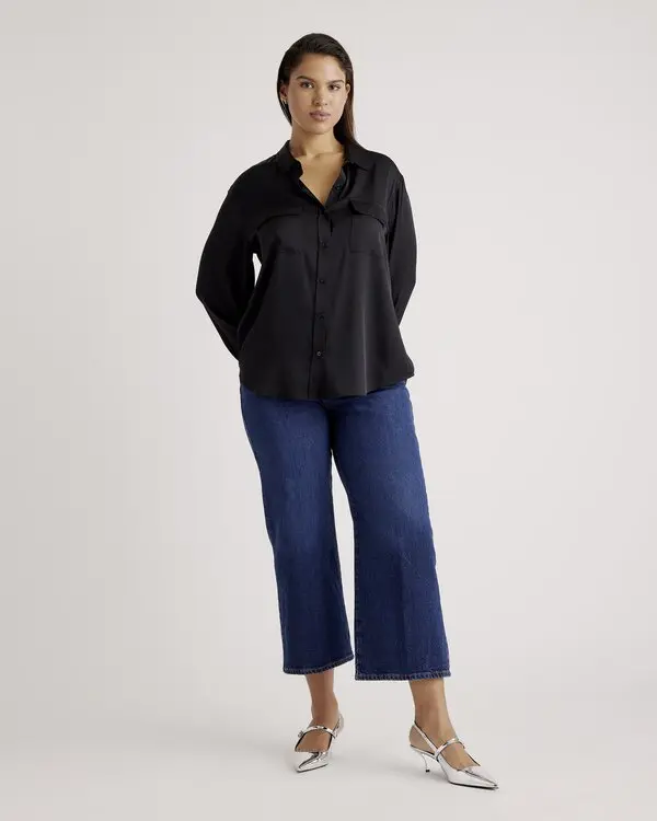 Quince Washable Stretch Silk Utility Long Sleeve Blouse