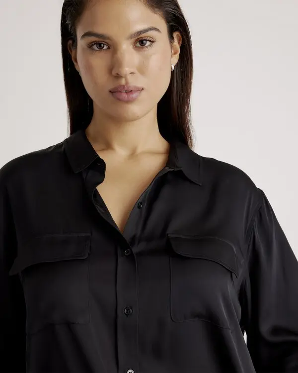 Quince Washable Stretch Silk Utility Long Sleeve Blouse