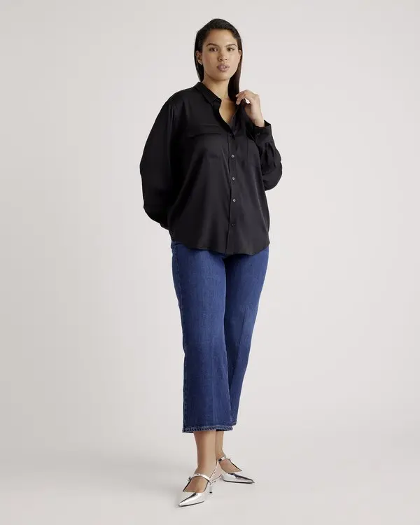 Quince Washable Stretch Silk Utility Long Sleeve Blouse
