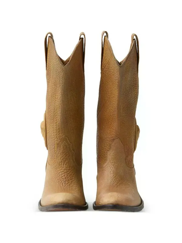 Versace Grained Leather Texan Boots With Medusa Cameo