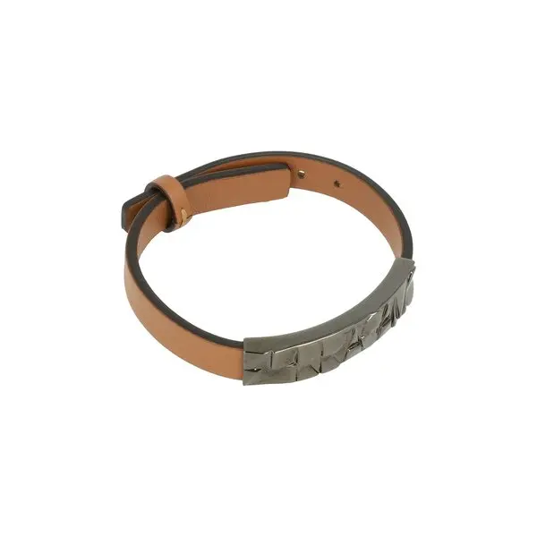 FERRAGAMO Leather Bracelet With Embossed Geometric Accent - Brown