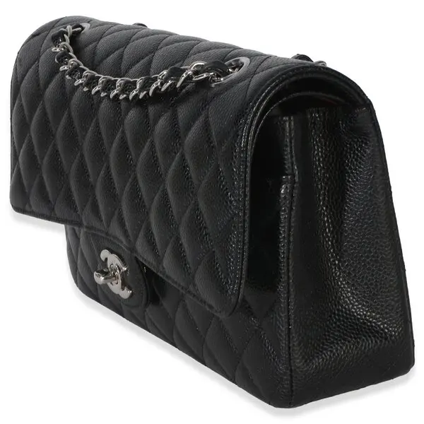 Chanel Quilted Caviar Double Flap Bag - Black