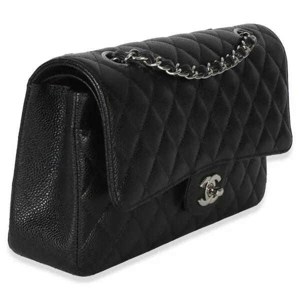 Chanel Quilted Caviar Double Flap Bag - Black
