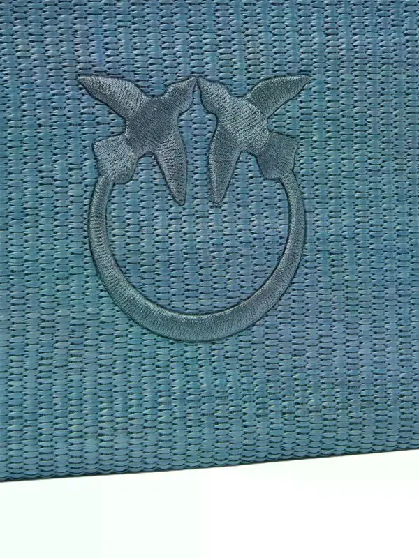 Pinko Raffia Clutch With Embroidered Love Birds Logo - Blue