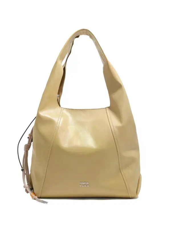 Bimba Y Lola Large Leather Shoulder Bag With Drawstring Detail - Neutrals