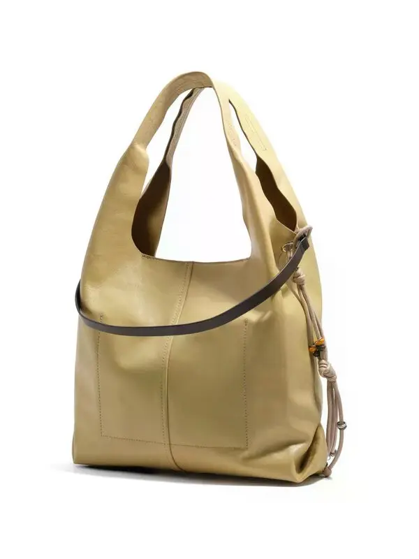 Bimba Y Lola Large Leather Shoulder Bag With Drawstring Detail - Neutrals
