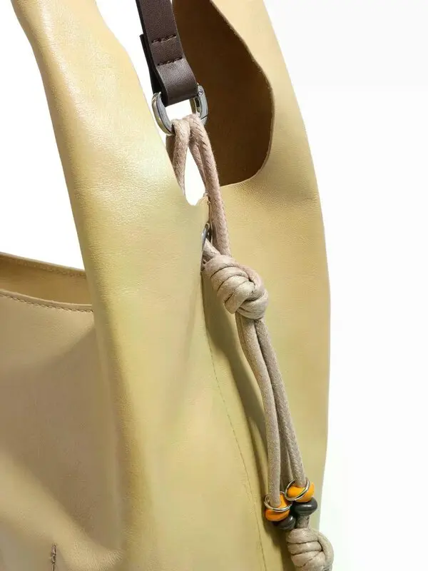 Bimba Y Lola Large Leather Shoulder Bag With Drawstring Detail - Neutrals